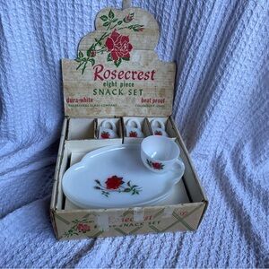Vintage | Kitchen | Vintage Federal Glass Rose Snack Plate Set With Box ...